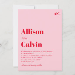 red and pink modern text wedding invitation | Zazzle