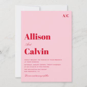 red and pink modern text wedding invitation | Zazzle