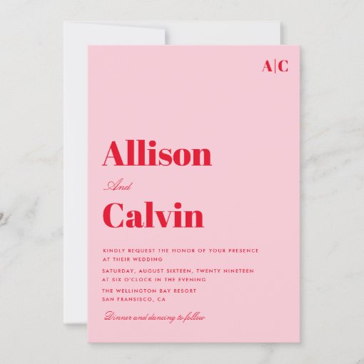 red and pink modern text wedding invitation | Zazzle