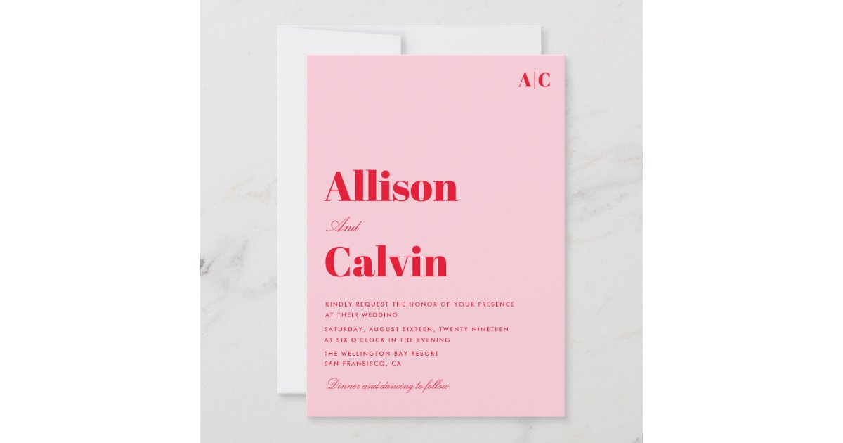 red and pink modern text wedding invitation | Zazzle