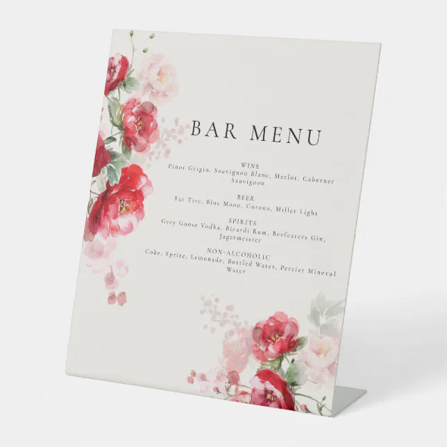 Red and Pink Paper Roses Bar Menu Pedestal Sign | Zazzle