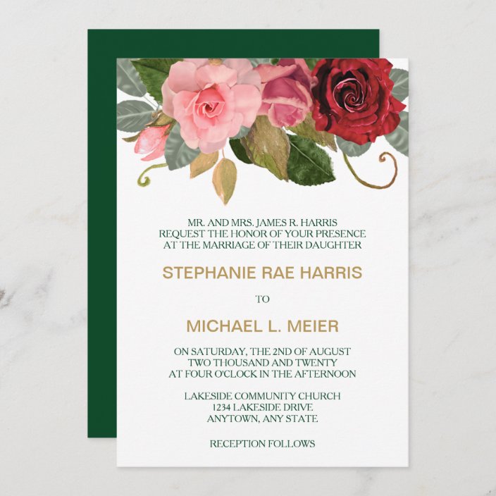 Red and Pink Rose Border Wedding Invitation | Zazzle.com