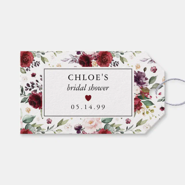 Red and Pink Rose Floral Bridal Shower Gift Tags | Zazzle