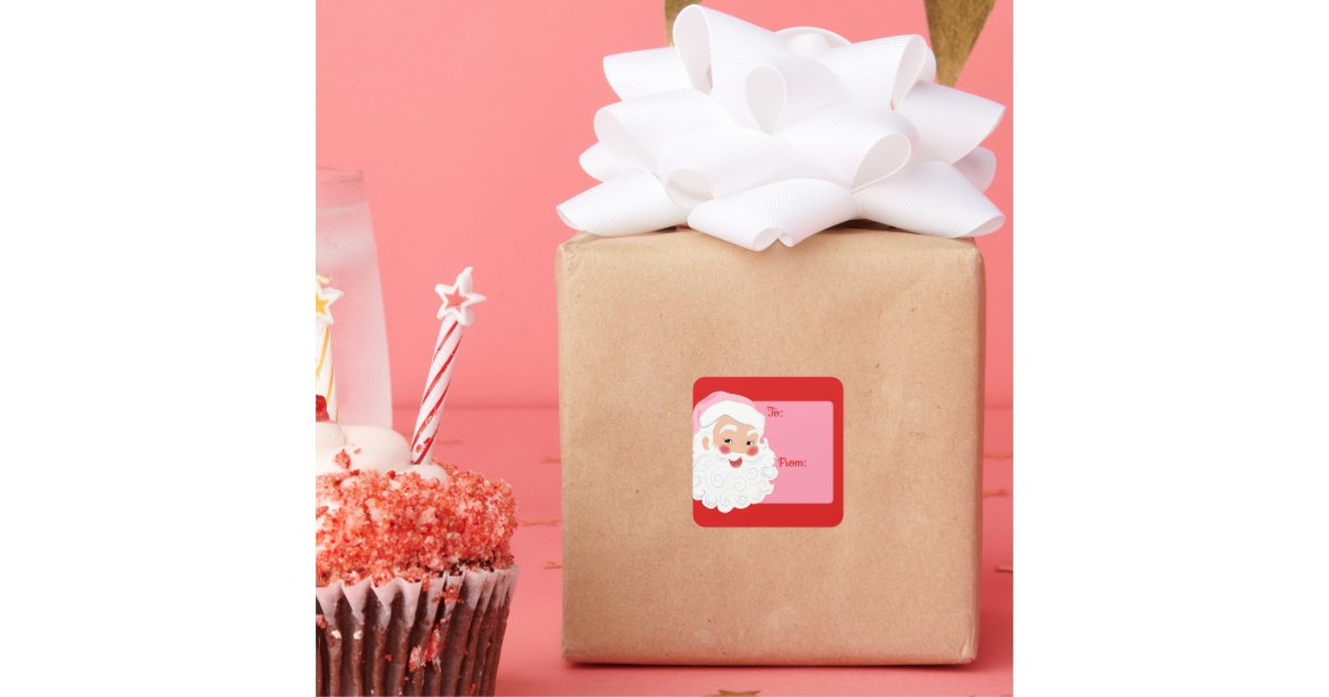 Red and Pink Santa Claus Christmas To From Square Sticker | Zazzle