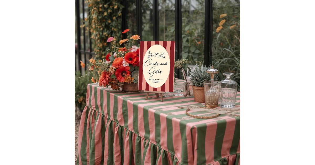 Red and Pink Striped “Cards and Gifts” Wedding Poster | Zazzle