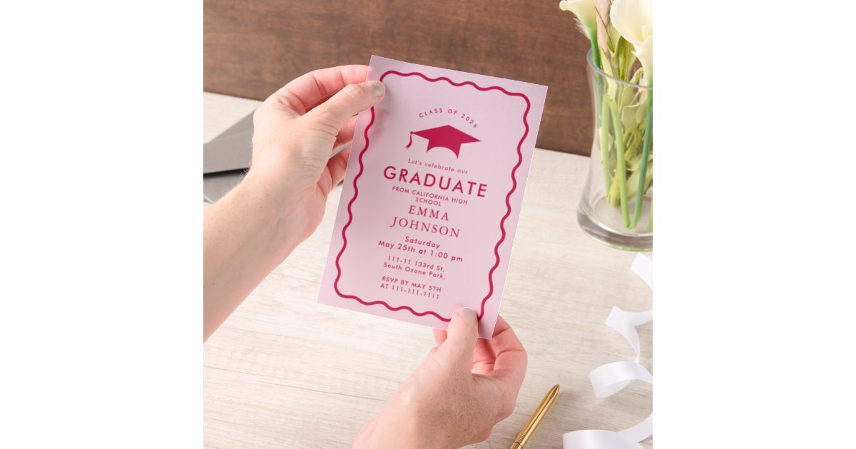 Red and Pink Vintage Elegant Graduation Party Vellum Invitations | Zazzle