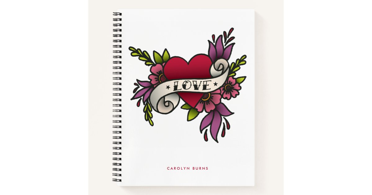 Red and Pink Vintage Love Heart Tattoo Notebook | Zazzle
