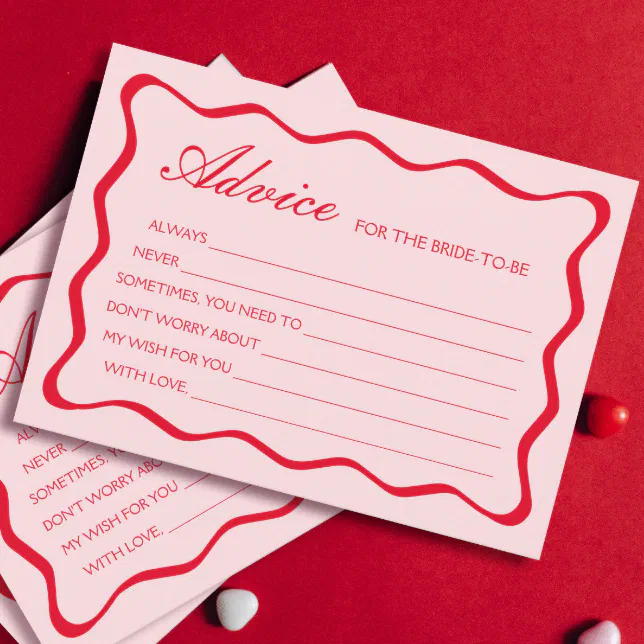 Red and Pink Wavy Advice for the bride Answer Card | Zazzle
