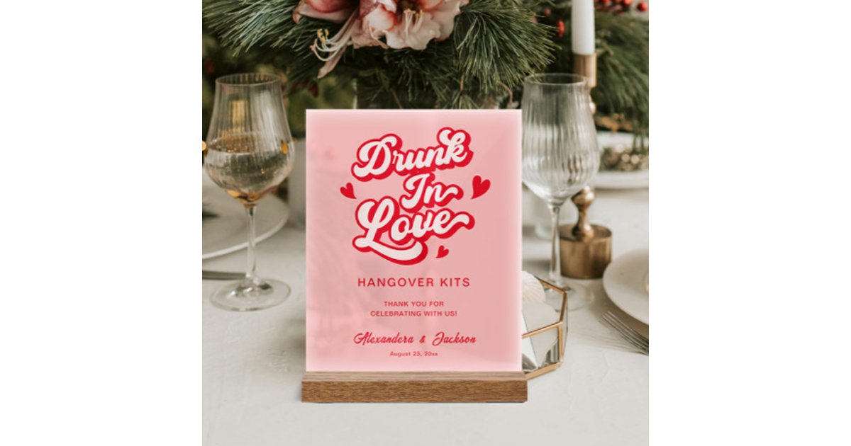 Red and Pink Wedding Hangover Kits Acrylic Sign | Zazzle