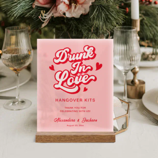 Red and Pink Wedding Hangover Kits Acrylic Sign | Zazzle