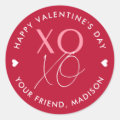 Red and Pink XOXO Personalized Valentine's Day Classic Round Sticker ...