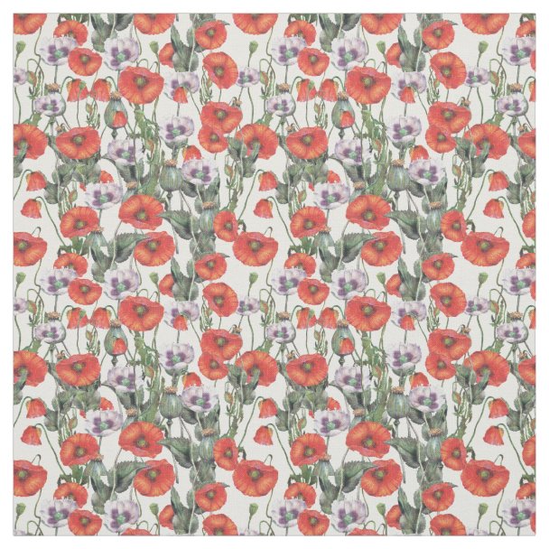 Ragged poppies red purple floral graphic fabric | Zazzle