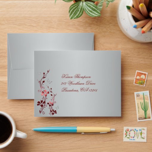 Red and Silver Floral A2 Envelope for RSVP Card | Zazzle