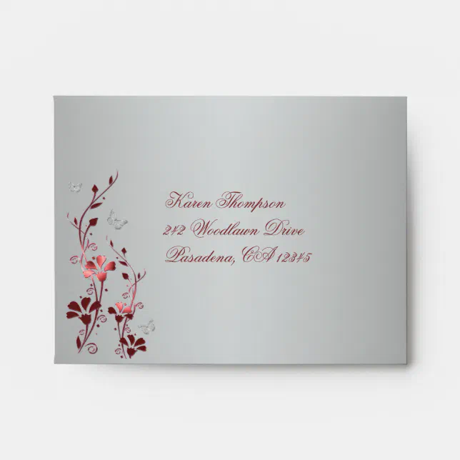 Red and Silver Floral A2 Envelope for RSVP Card | Zazzle