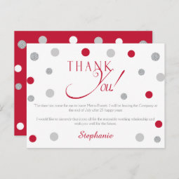 Red and Silver Retirement Thank You Cards | Zazzle