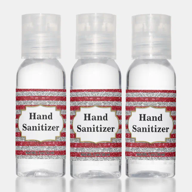 Red And Silver Stripe Pattern Hand Sanitizer | Zazzle