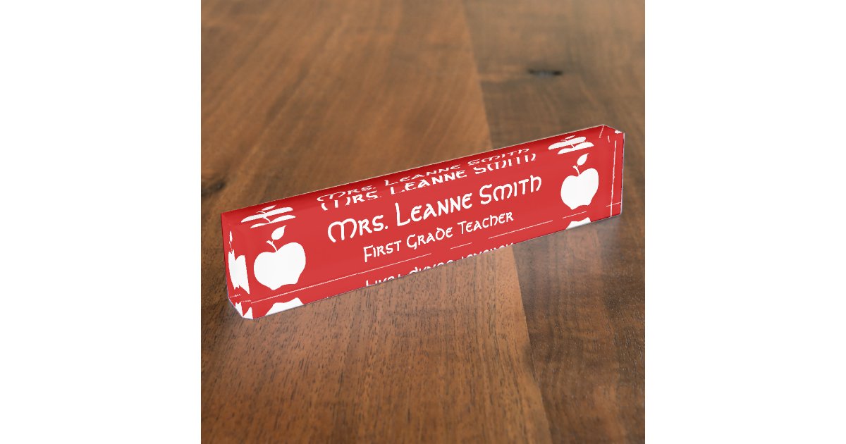 Red and White Apple Teacher Nameplate | Zazzle