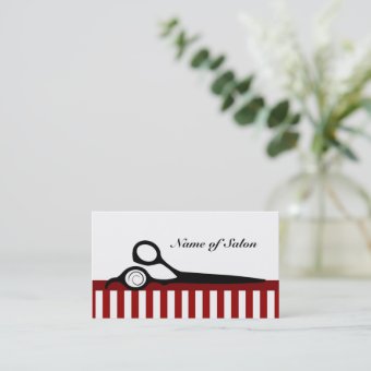 Red and White Barber Stripes Hair Salon Scissors Business Card | Zazzle