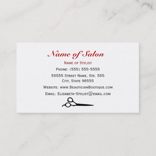 Red and White Barber Stripes Hair Salon Scissors Business Card | Zazzle