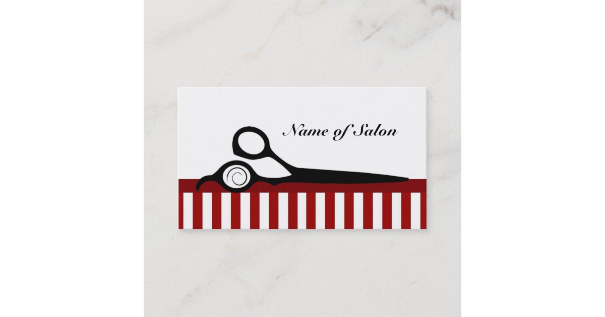 Red and White Barber Stripes Hair Salon Scissors Business Card | Zazzle