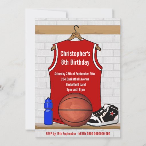 Red and White Basketball Jersey Birthday Party Invitation | Zazzle