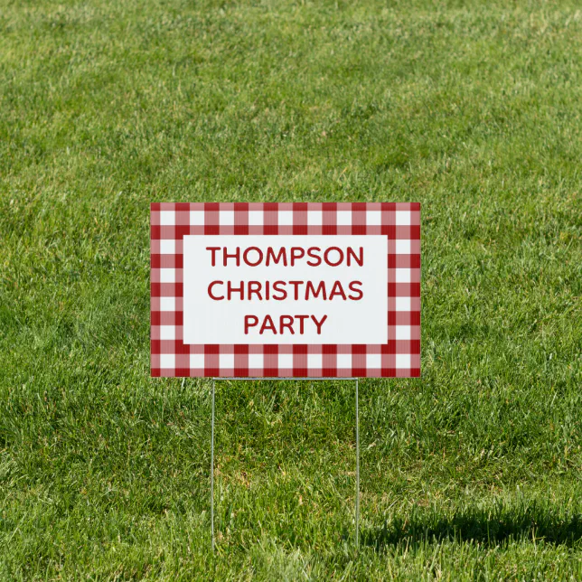 Red and White Buffalo Check Christmas Party Sign | Zazzle