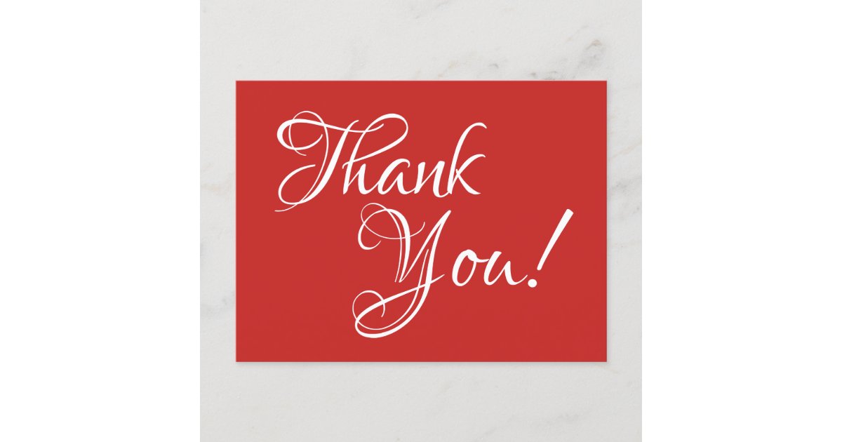 Red and White Calligraphy Thank You Postcard | Zazzle