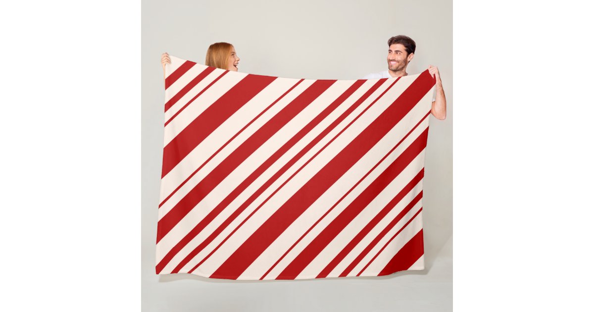Red and White Candy Cane Stripped Fleece Blanket | Zazzle