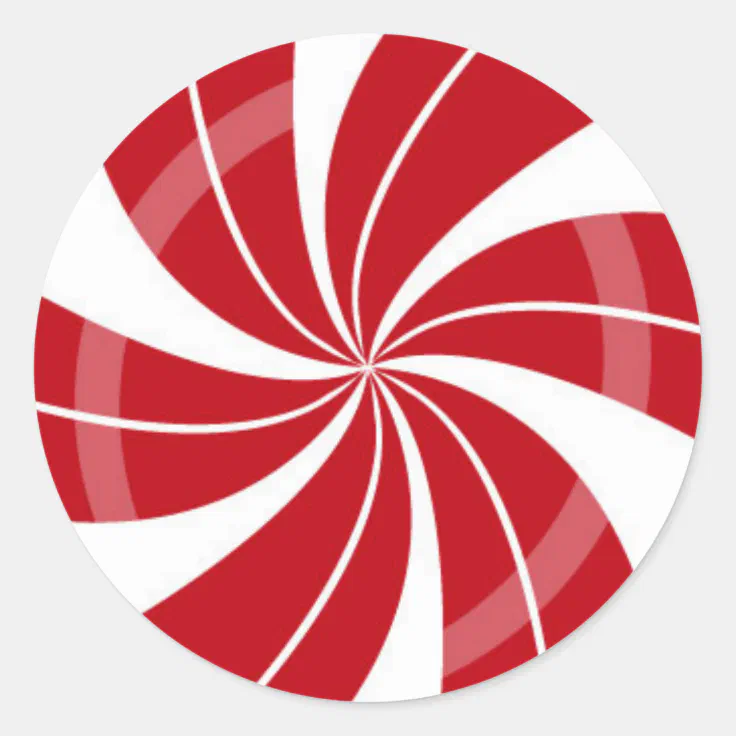 Red and white candy swirl, peppermint candy classic round sticker | Zazzle