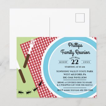 Red and White Checkered Tablecloth Family Reunion Invitation Postcard ...