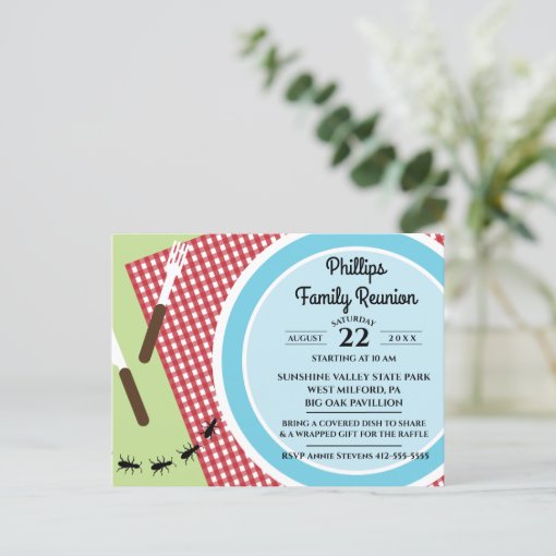 Red and White Checkered Tablecloth Family Reunion Invitation Postcard ...