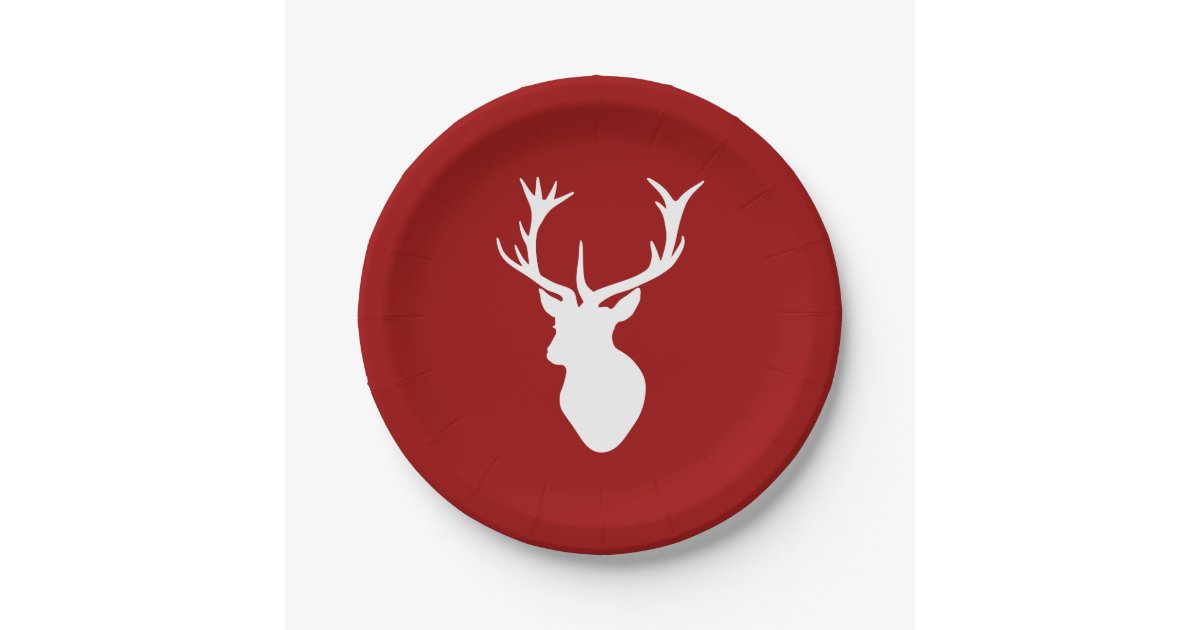 Red and White Christmas Deer Stag Head Paper Plates | Zazzle