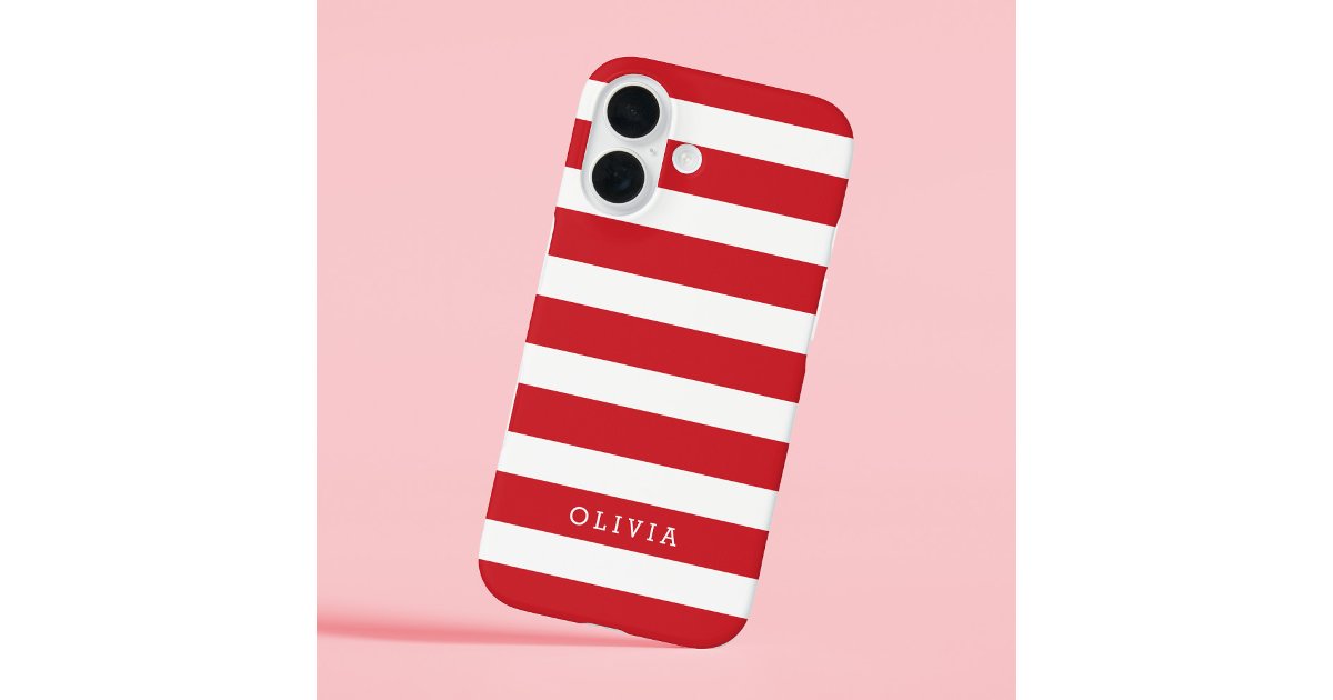 Red and White Classic Stripes Monogram Case-Mate iPhone Case | Zazzle