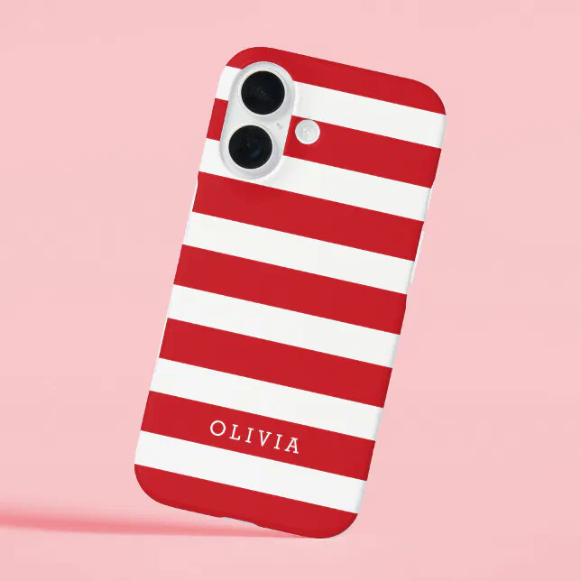 Red and White Classic Stripes Monogram Case-Mate iPhone Case | Zazzle