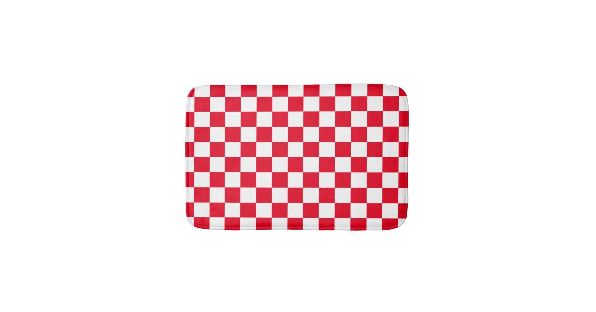 Red and White Croatian Checkered Geometric Pattern Bath Mat | Zazzle