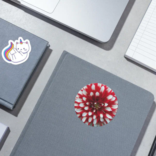 Red and White Dahlia Floral Classic Round Sticker | Zazzle