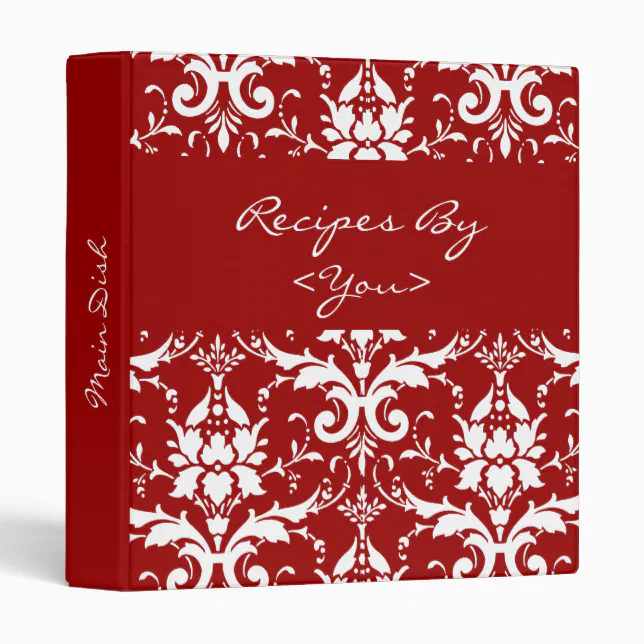 Red and White Damask Recipe Cook Book Binder | Zazzle