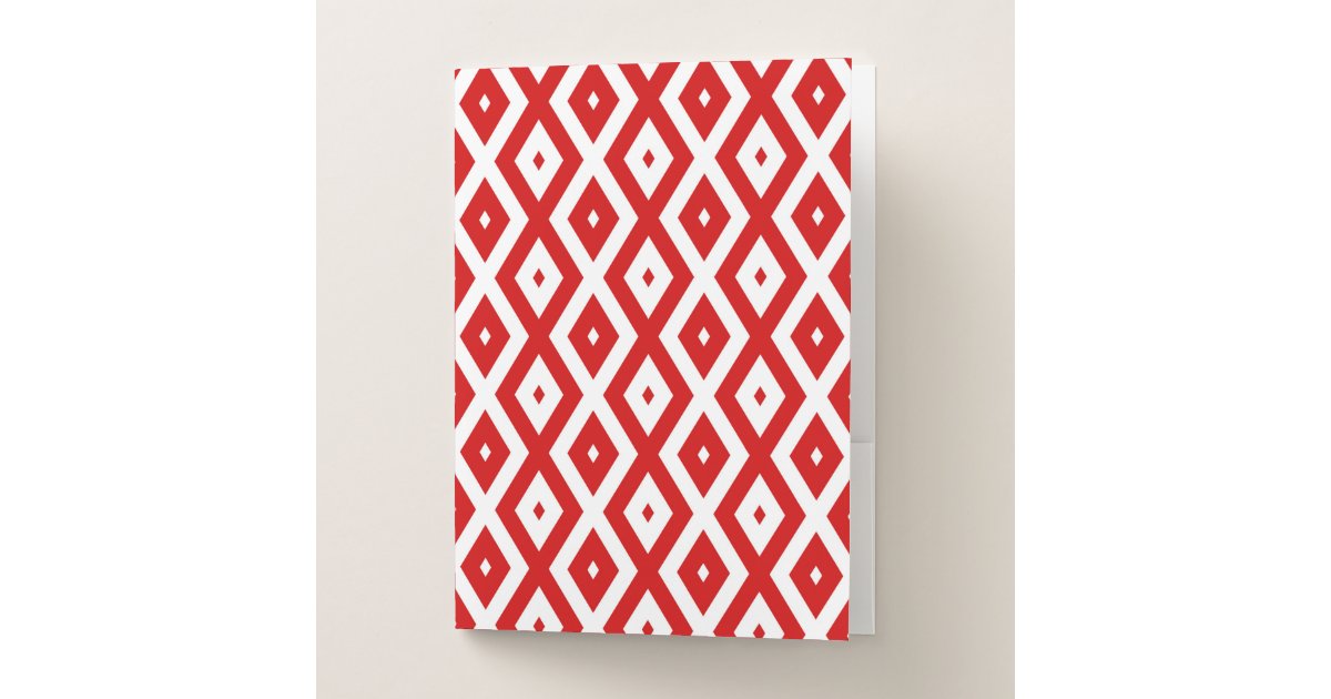 Red and white diamond pattern pocket folder | Zazzle