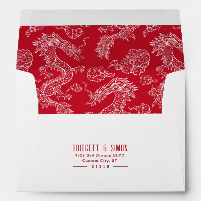 Red and White Dragon | Red Style Pre-Addressed Envelope | Zazzle