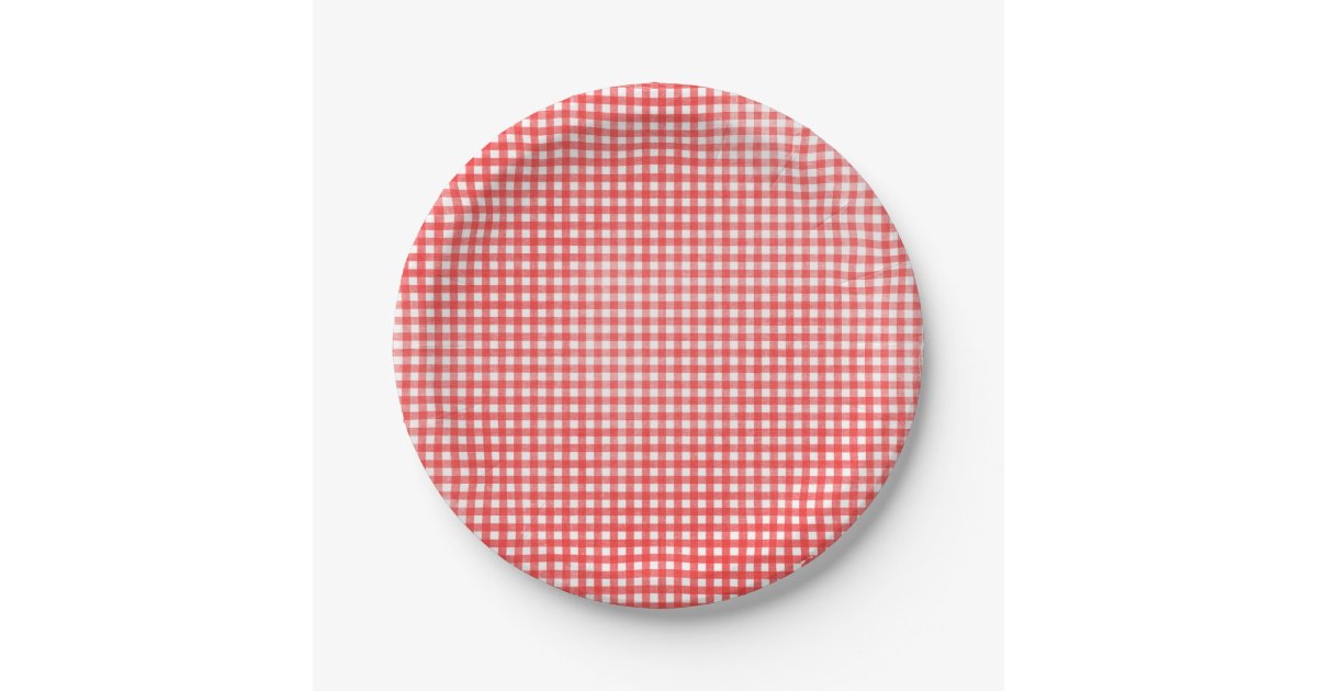red and white faded gingham design paper plates | Zazzle