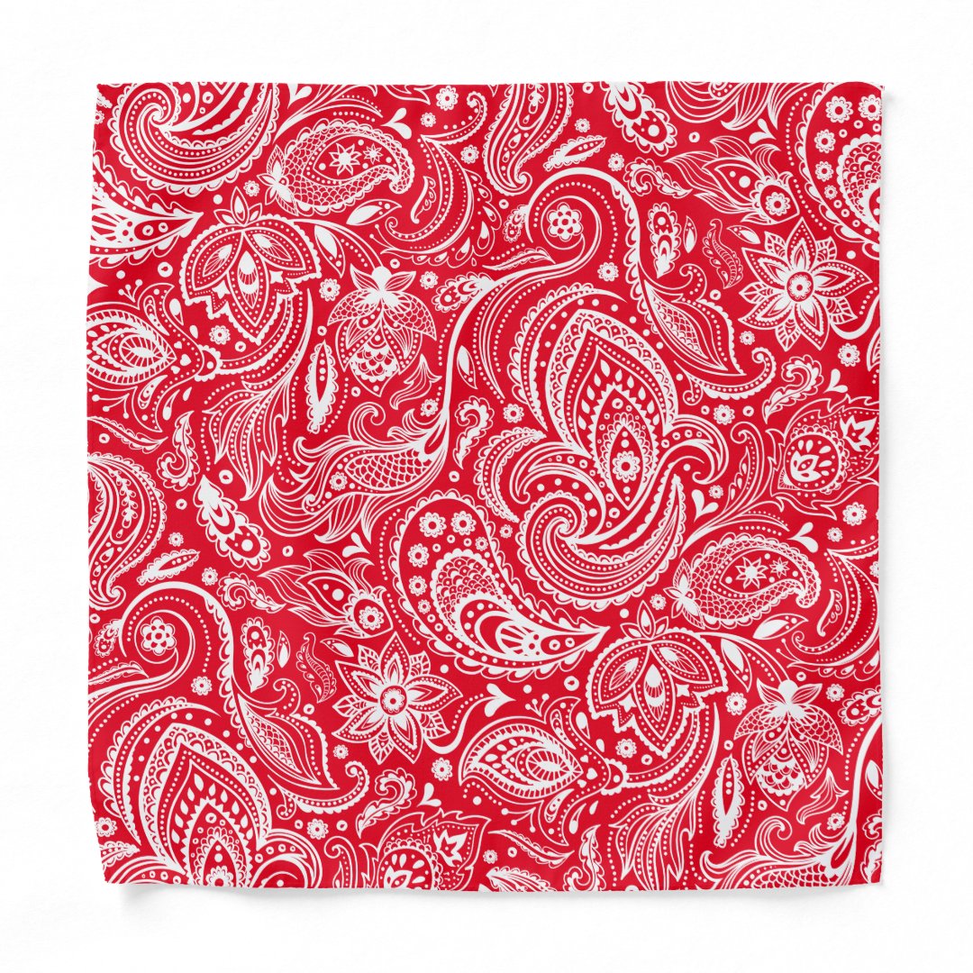 Red and white floral paisley pattern bandana | Zazzle