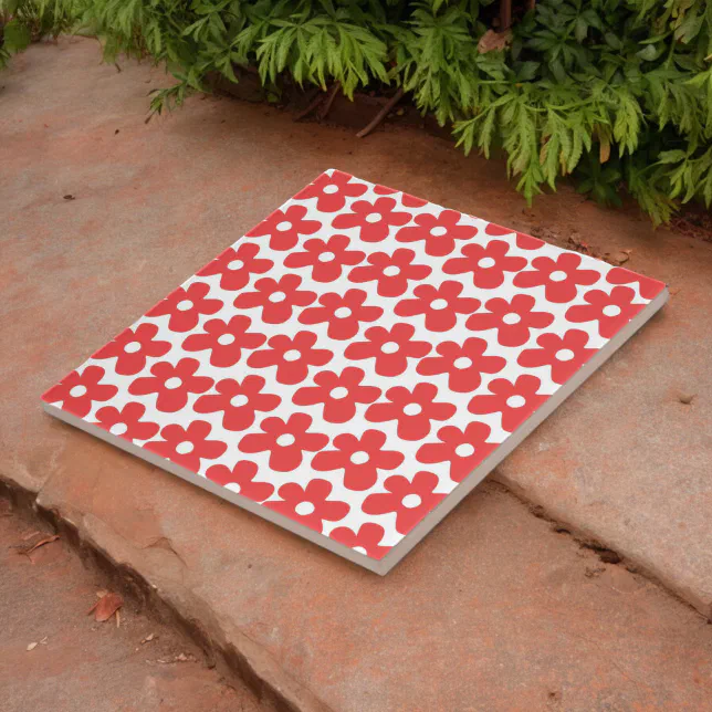 Red and White Flower Y2K Pattern Ceramic Tile | Zazzle