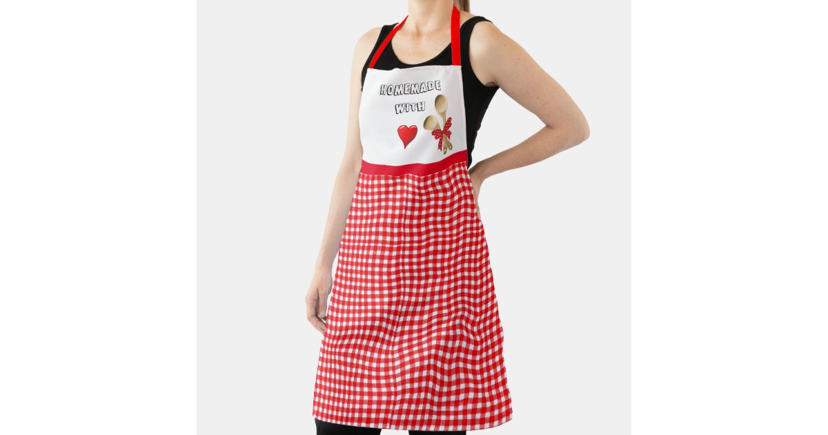 Red and White Gingham Checked All Over Print Apron | Zazzle