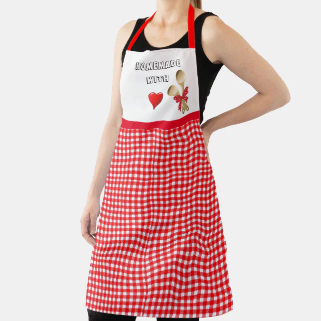 Red and White Gingham Checked All Over Print Apron | Zazzle