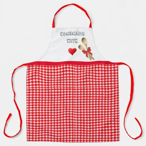 Red and White Gingham Checked All Over Print Apron | Zazzle