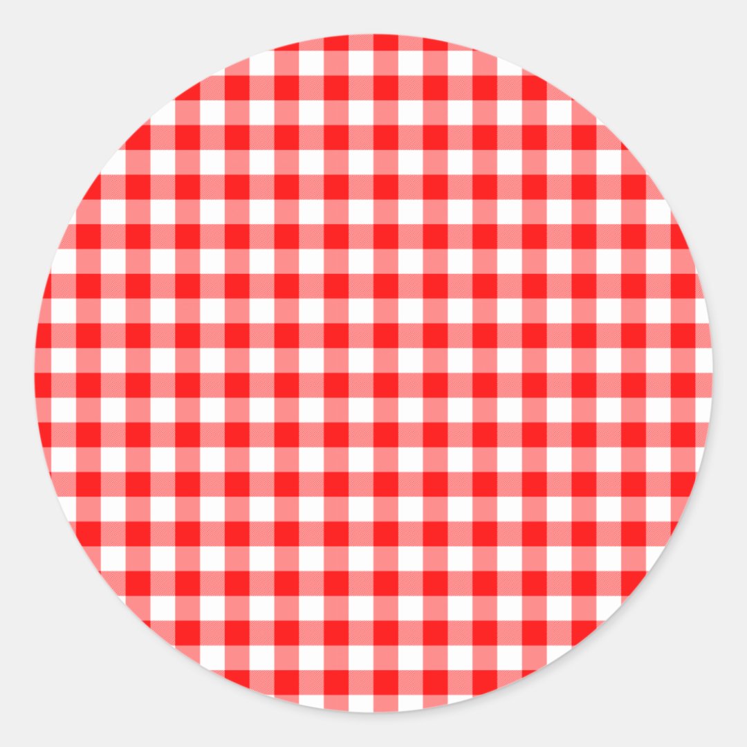 Red and White Gingham Checks Classic Round Sticker | Zazzle