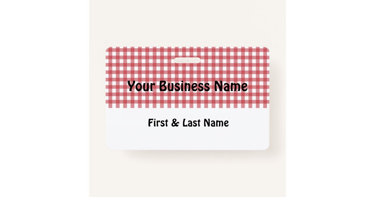 Red and White Gingham Name Badge | Zazzle