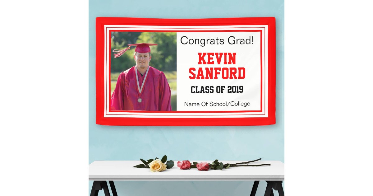Red and White Grad One Photo Banner | Zazzle