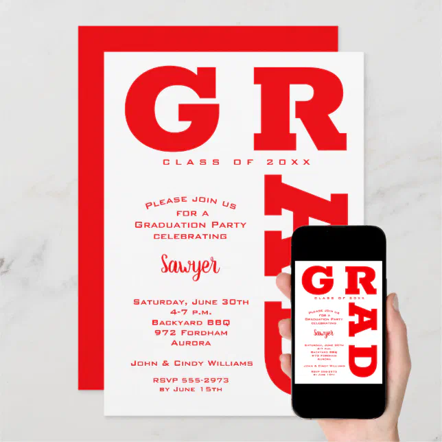 Red and White Graduation Party Invitation | Zazzle