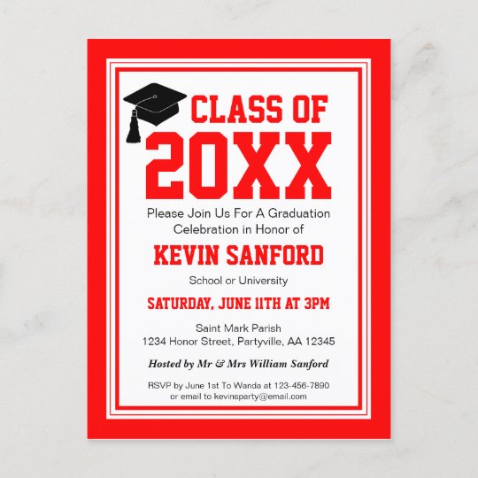 Red and White Graduation Party Invitation Postcard | Zazzle.com